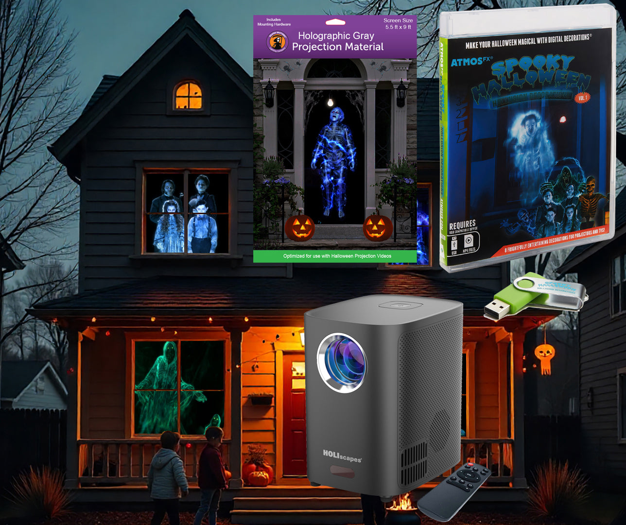 Spooky Halloween Hollusion Digital Decoration Kit Includes 8 AtmosFX V ...