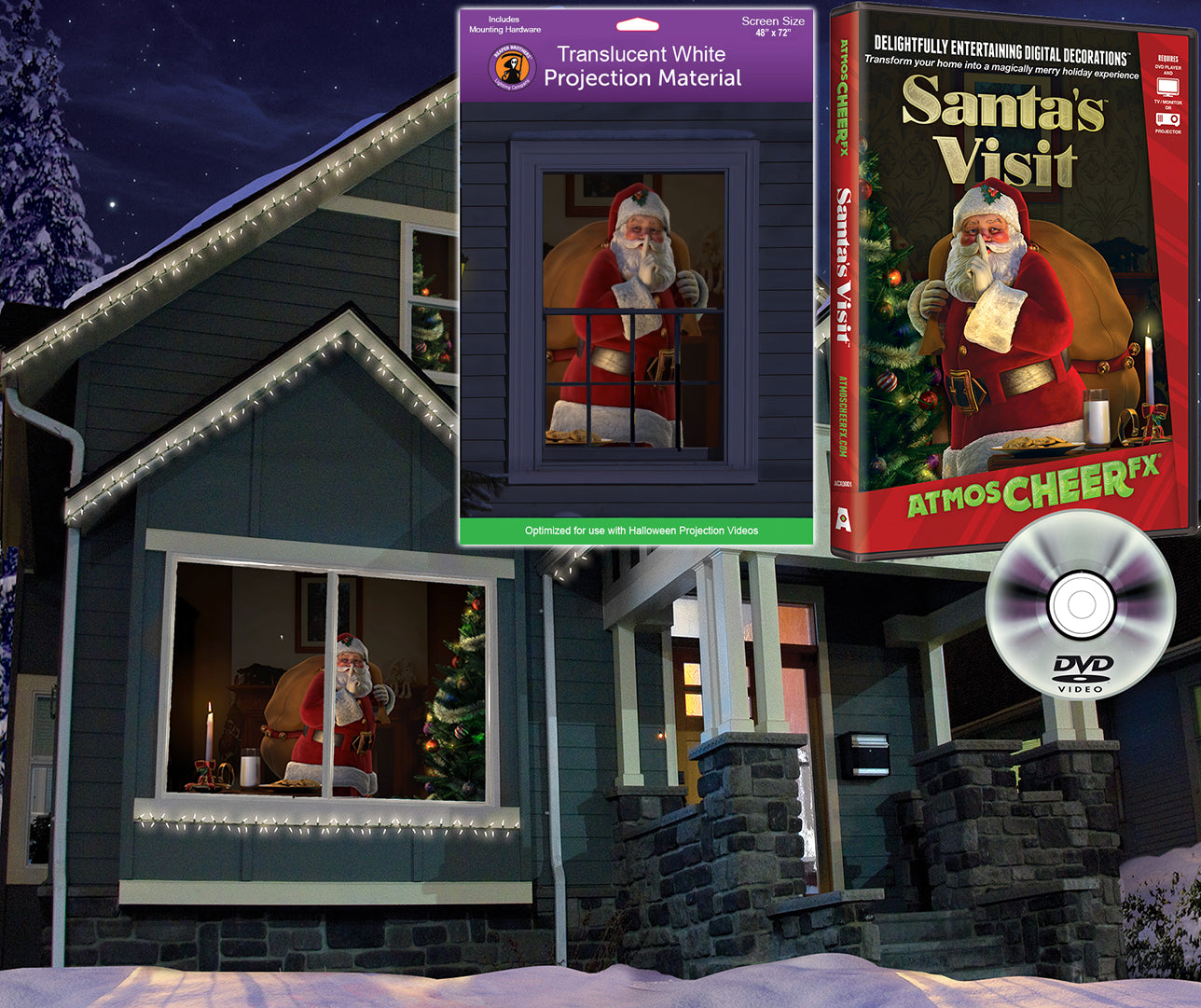 AtmosFX Santa's Visit DVD + 48" x 72" White Holographic Screen for Chr ...